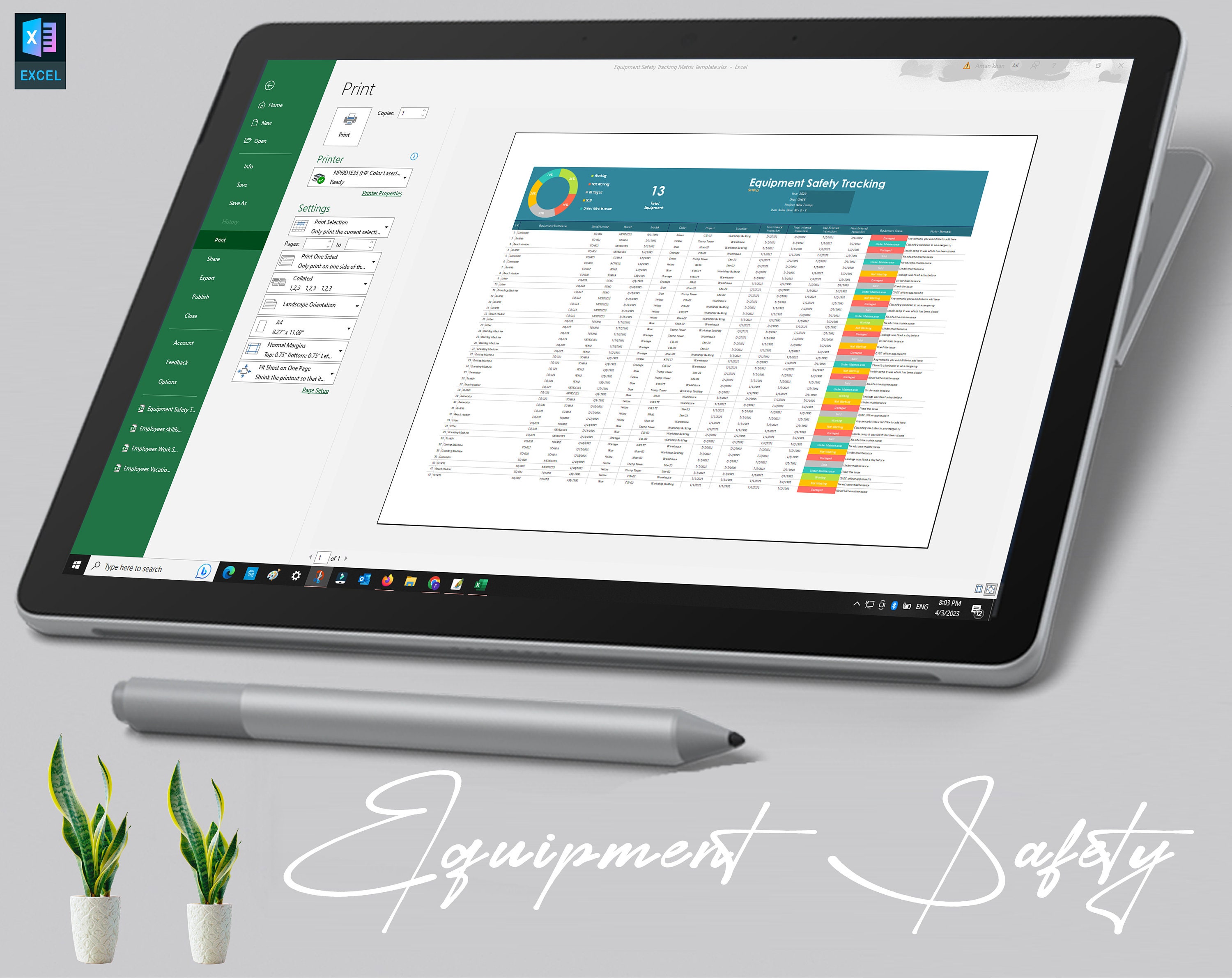 Equipment Safety Tracking Matrix Template | Tools Safety Tracking ...