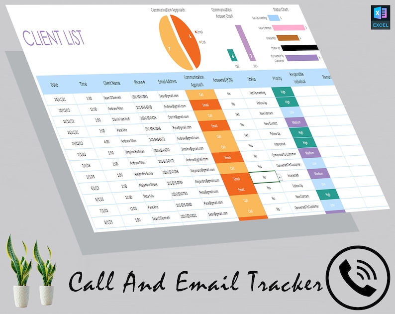 Client Email Tracking Matrix | Client Call Tracker Template | Client ...