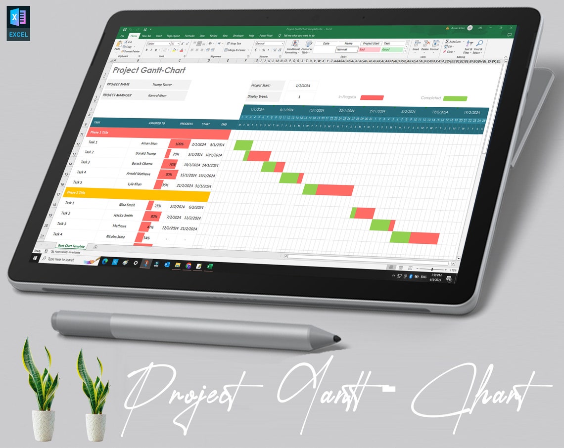 Project Gantt Chart Template | Project Management Template | Project ...
