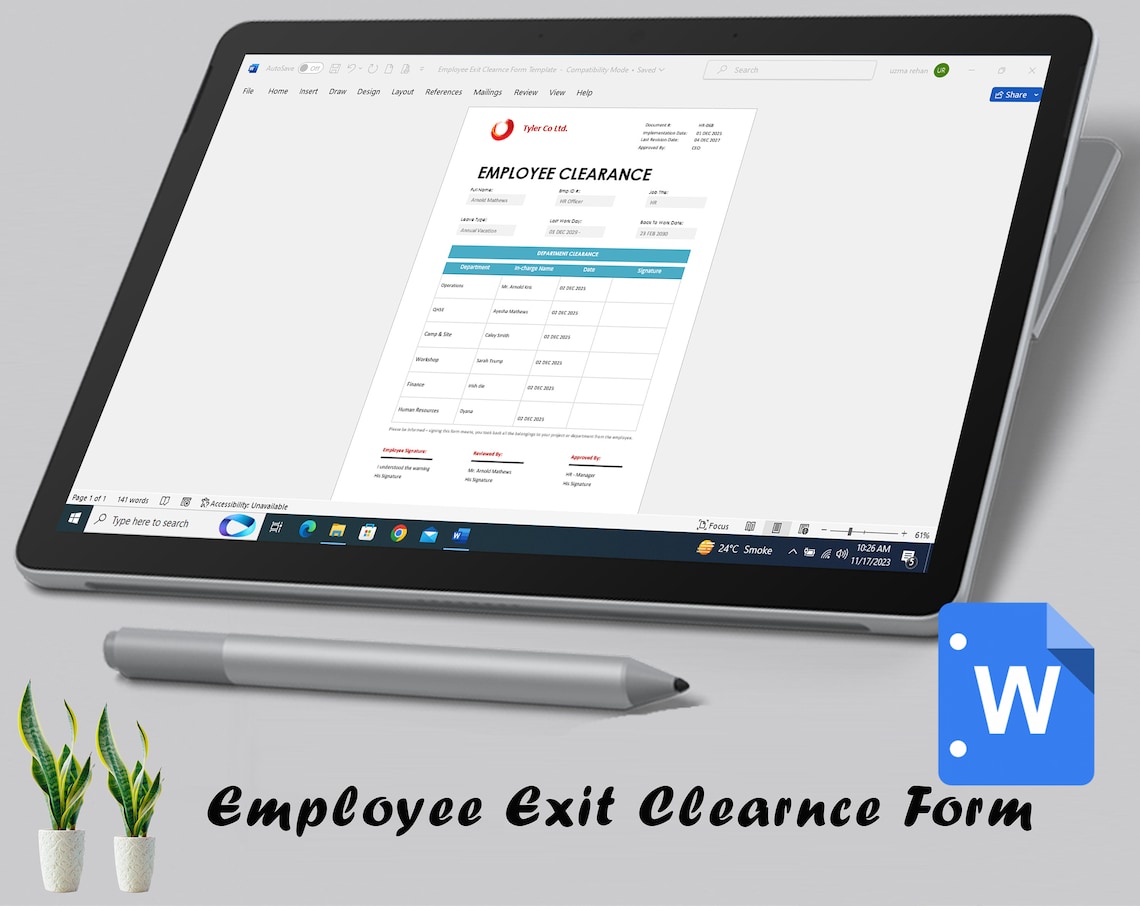 Employee Clearance Form | Employee Exit | Employee Departure | Employee ...
