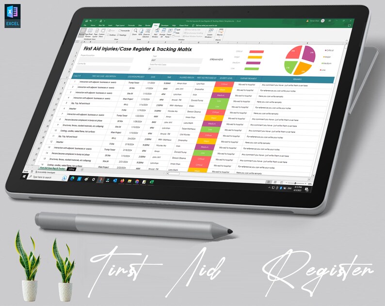 First Aid Injuries Register Tracking Matrix Template | First Aid ...