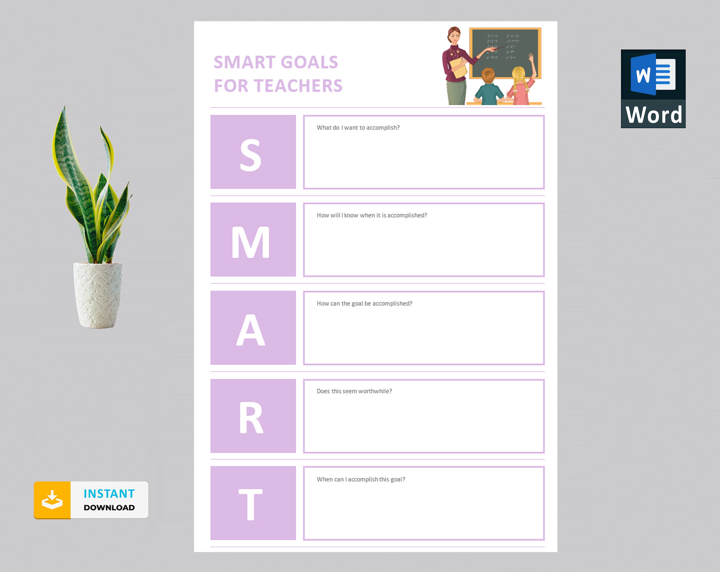 Teachers SMART Goals Template | Teacher Goals | Happy Teacher Planner ...