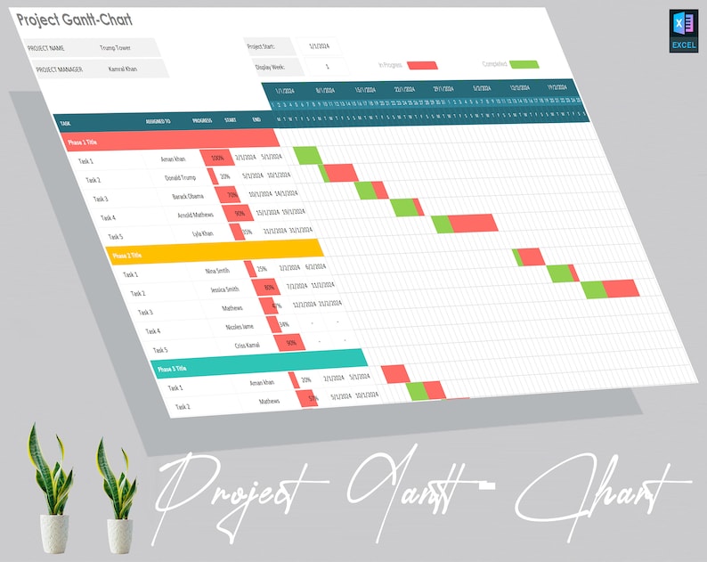 Project Gantt Chart Template | Project Management Template | Project ...
