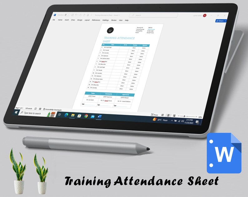 Training Attendance Sheet Attendance Record Employee Training Employee ...