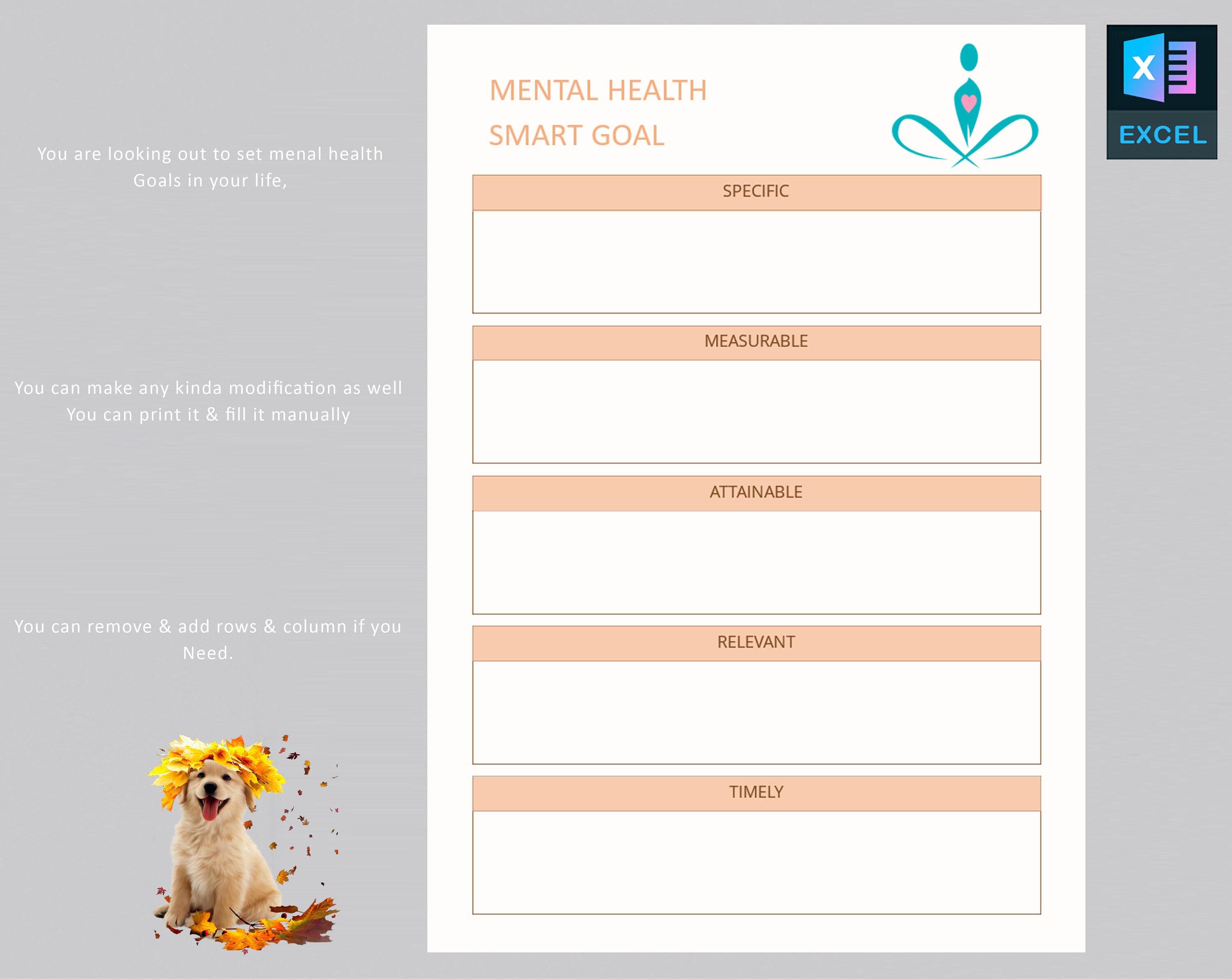 Mental Health SMART Goals Template Goal Smart Personal Health Self Care ...