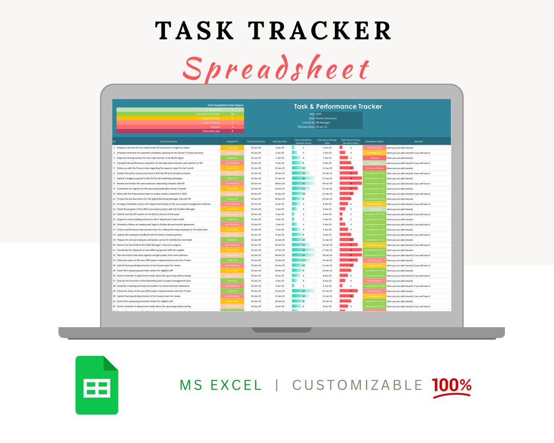 Customizable Task Tracker - Daily Task Tracking Spreadsheet - Daily ...