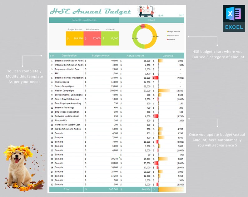 HSE Budget Template | Health and Safety | OSHA Standards | Safety ...