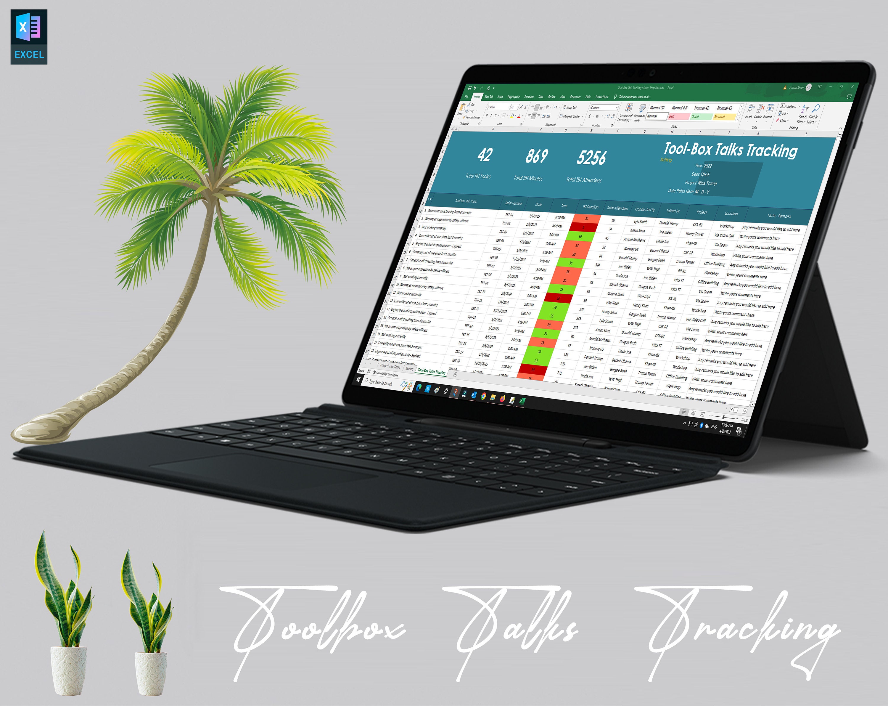 Safety Toolbox Talks Meeting Tracking Matrix Template | Health and ...