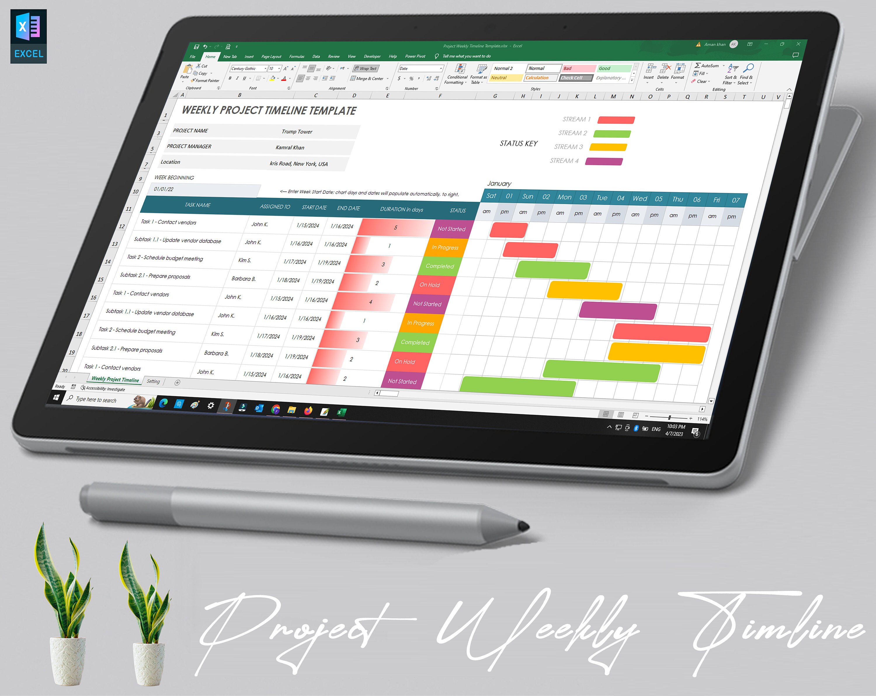 Project Weekly Timeline Template | Project Management | Project Planner ...