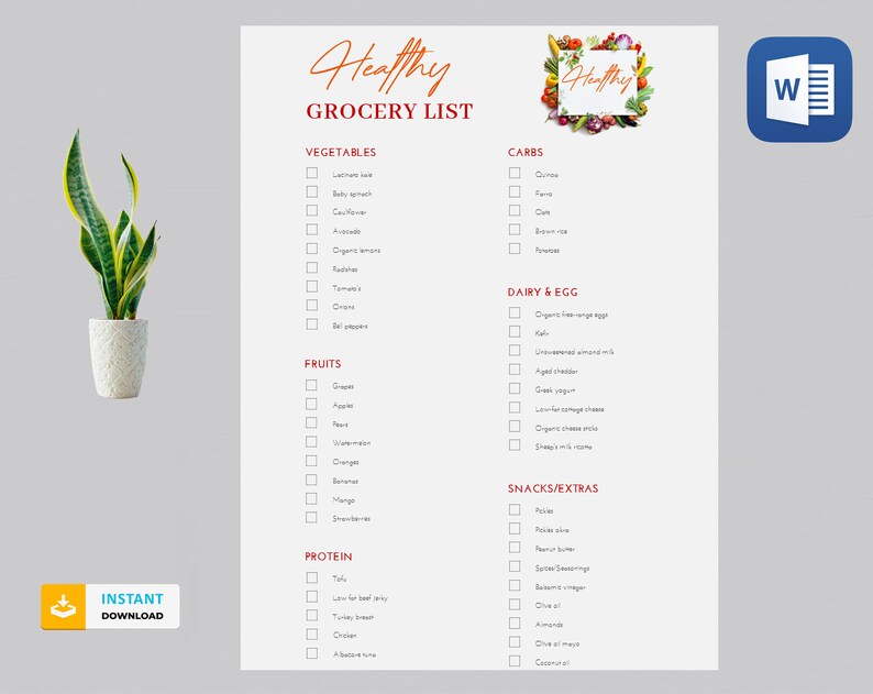 Healthy Grocery List Template Printable | Grocery List Notepad ...