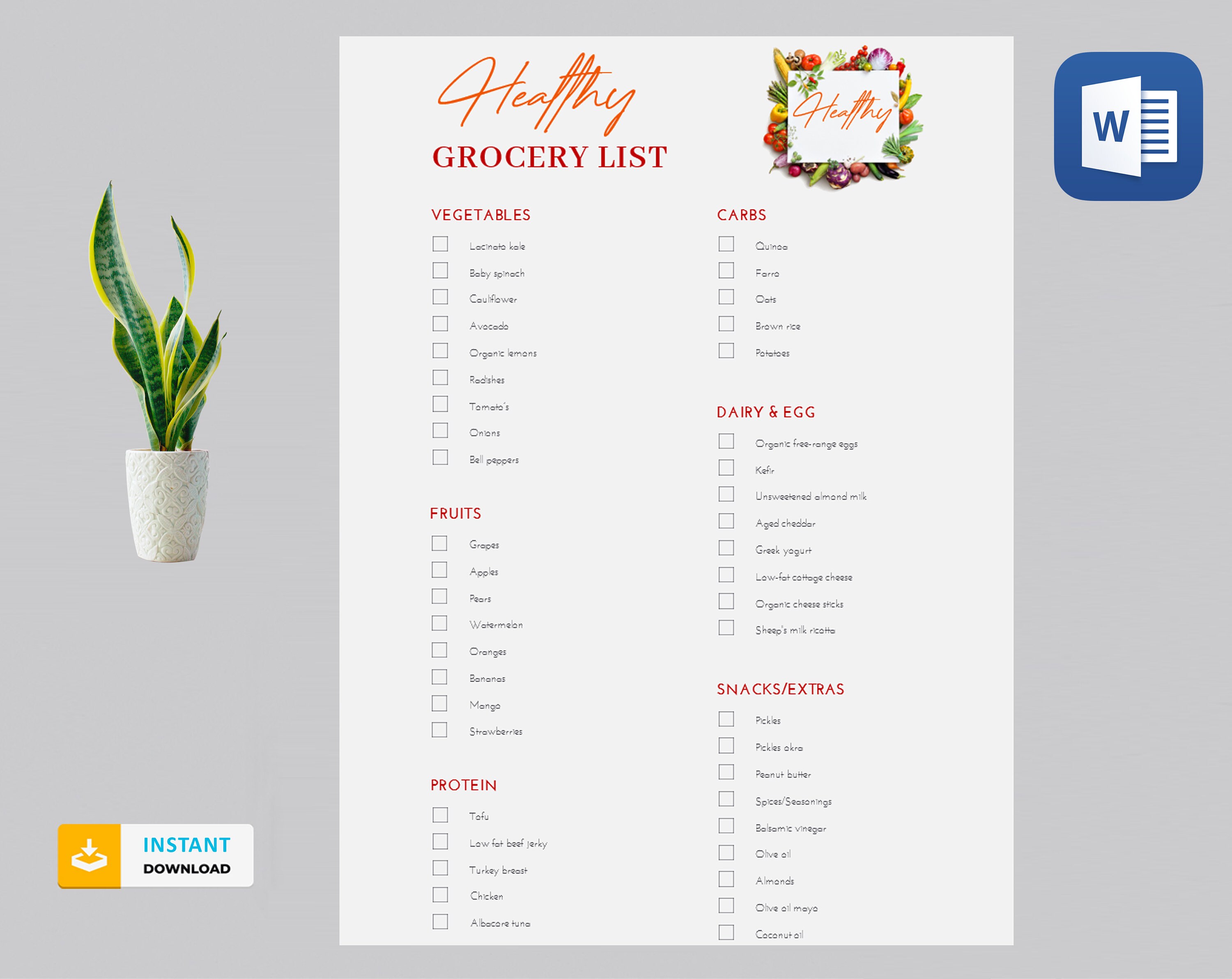 Healthy Grocery List Template Printable Grocery List Notepad Grocery ...