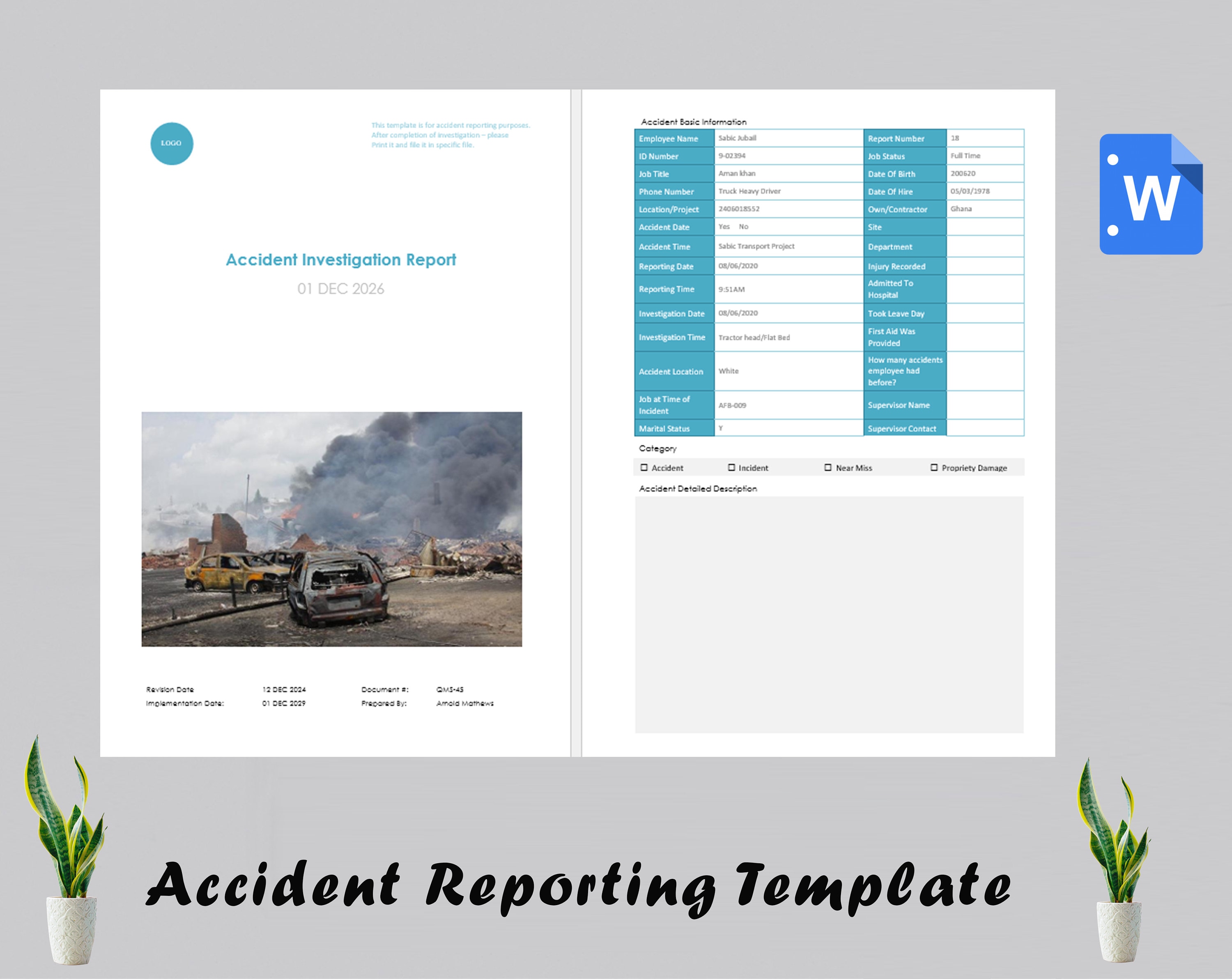 Accident Investigation Form Template | Incident Report Form | Health ...