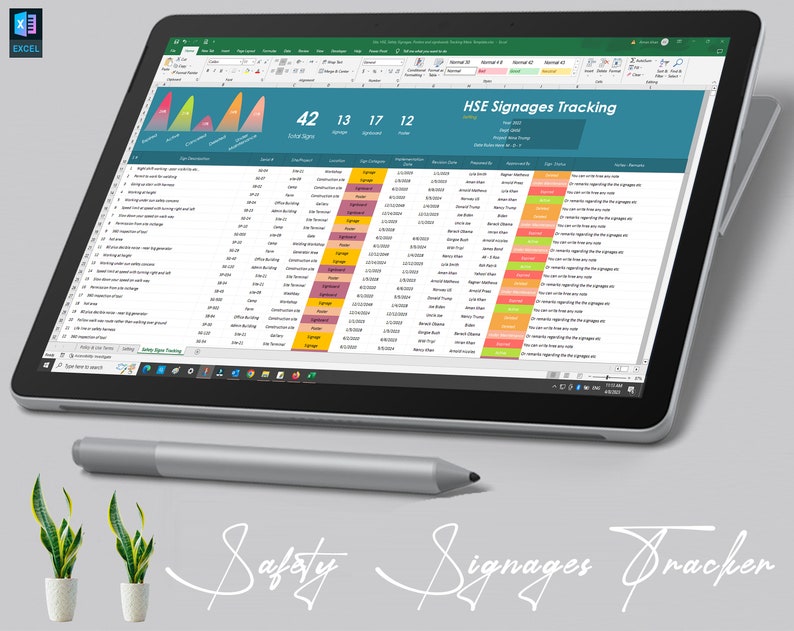 Site Signage & Signboard Tracker Excel Template | Safety Signs | Safety ...