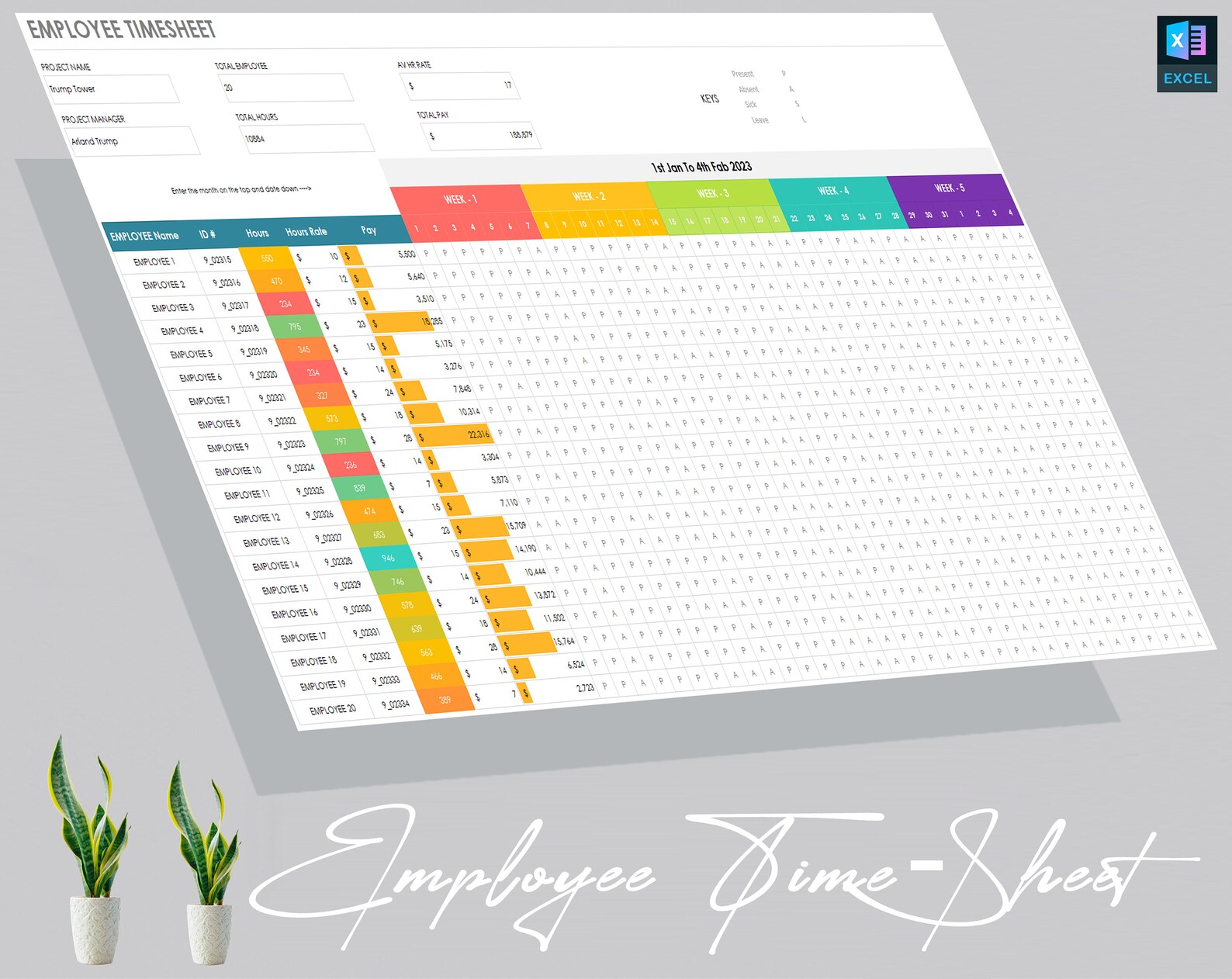 Employees Timesheet Template | Timesheet Template | Employee Time ...