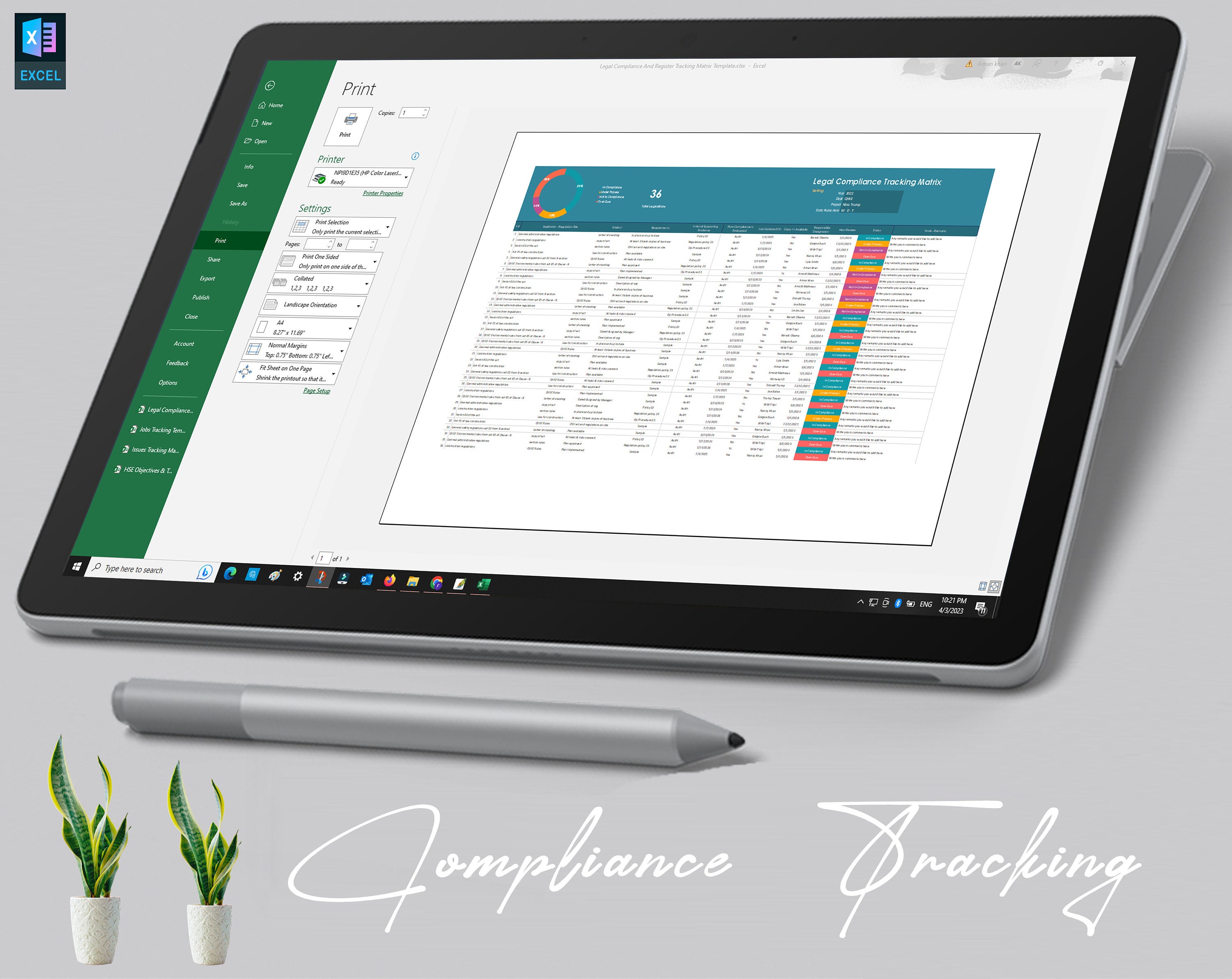 Legal Compliance Tracking Matrix Template | Legal Legislations Tracker ...