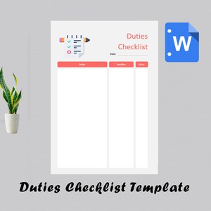 Duties Checklist Template | Editable MS Word Duties - Organizer | Task ...