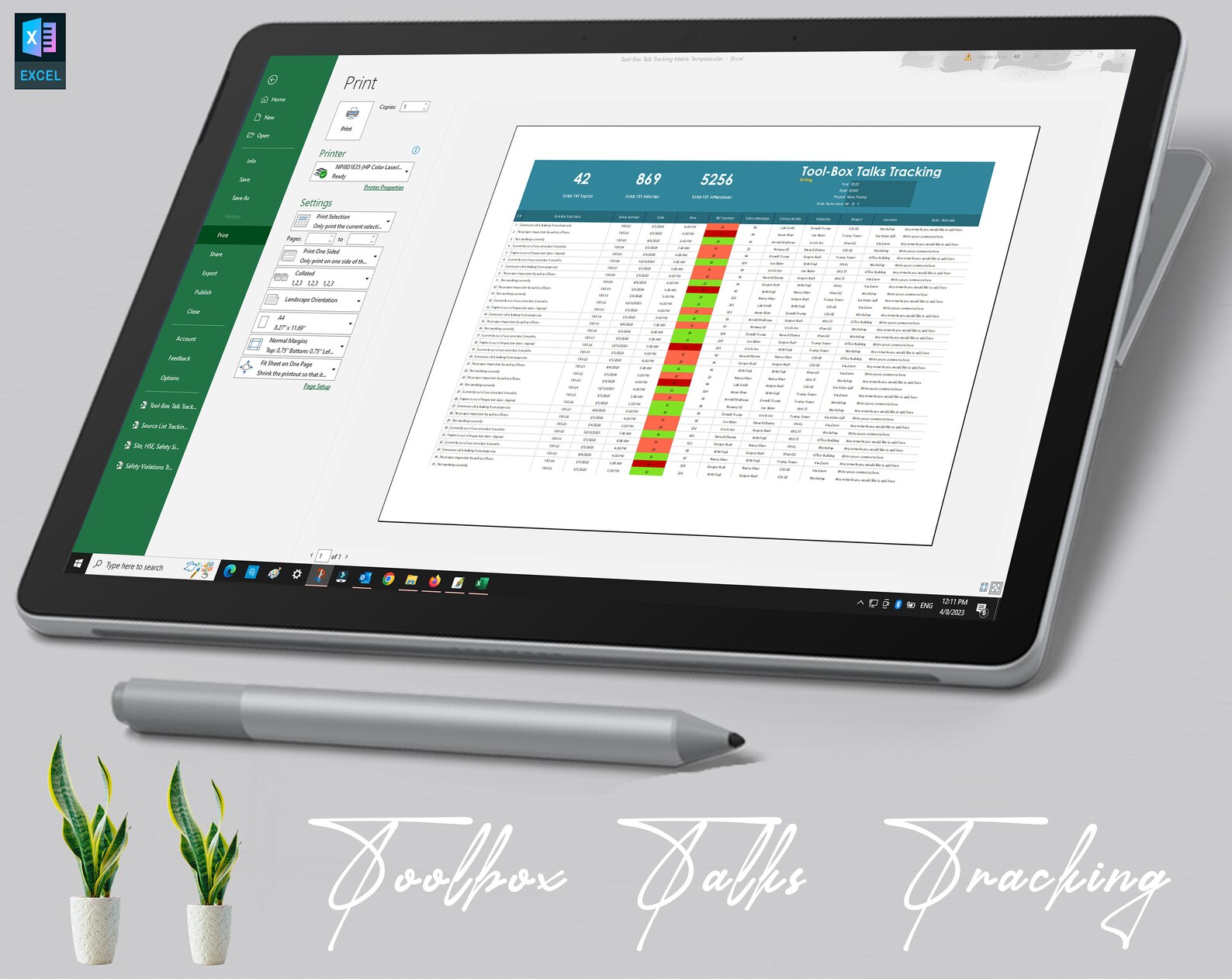 Safety Toolbox Talks Meeting Tracking Matrix Template | Health and ...