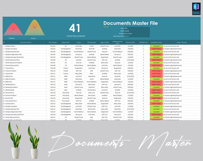 Document Tracking Matrix Template | Document Organizer | Document ...