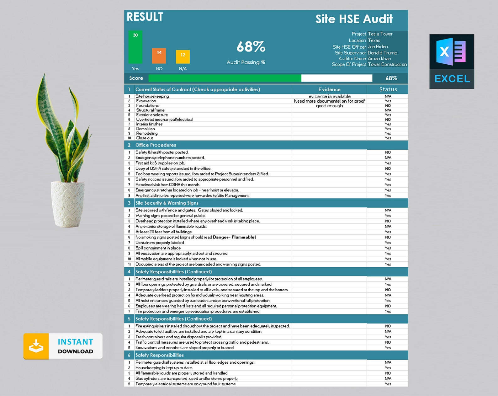 HSE Audit Checklist Template | Safety Assessment Checklist ...