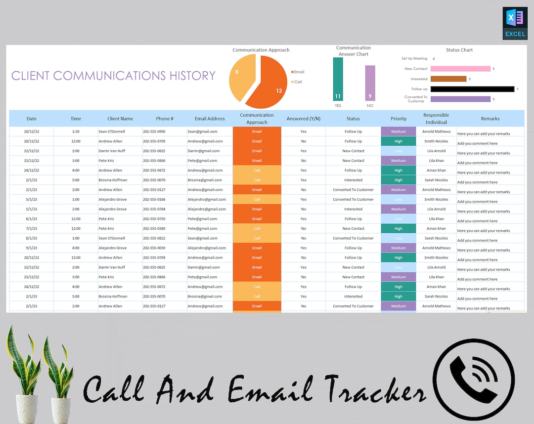 Client Email Tracking Matrix | Client Call Tracker Template | Client ...