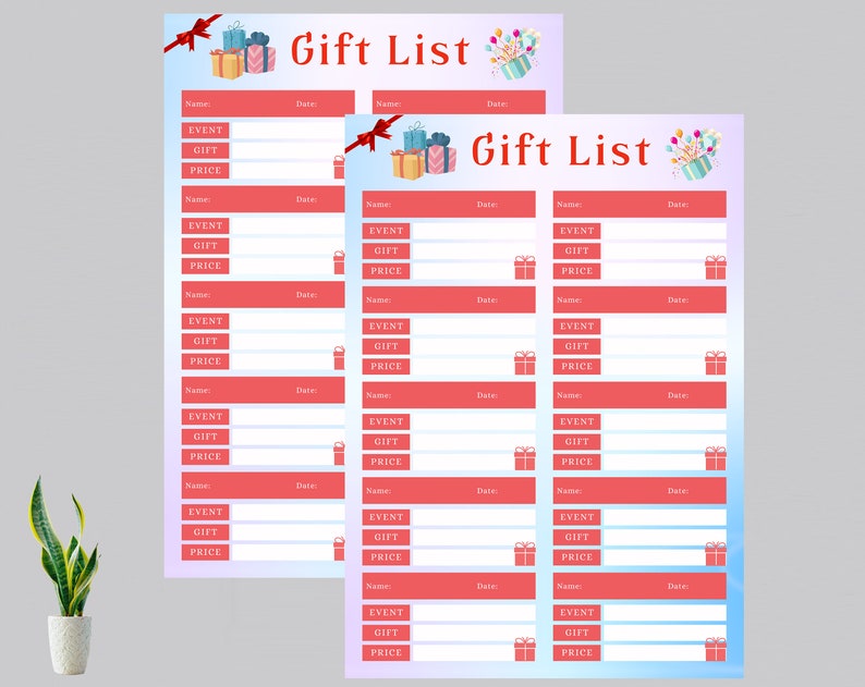 Gift List Planner Printable Gift Tracker Christmas Gift List Gift ...