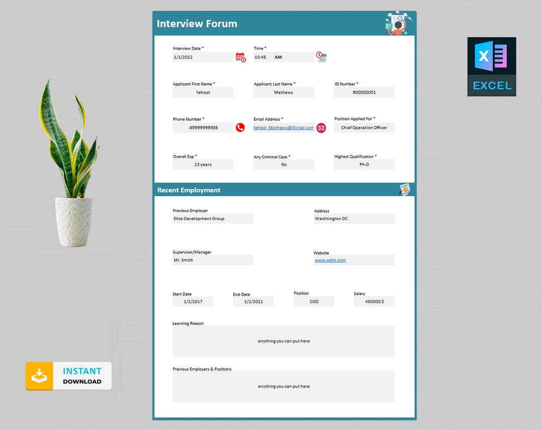 Professional Interview Form Template | Job Interview | Interview Template | Employee Interview ...