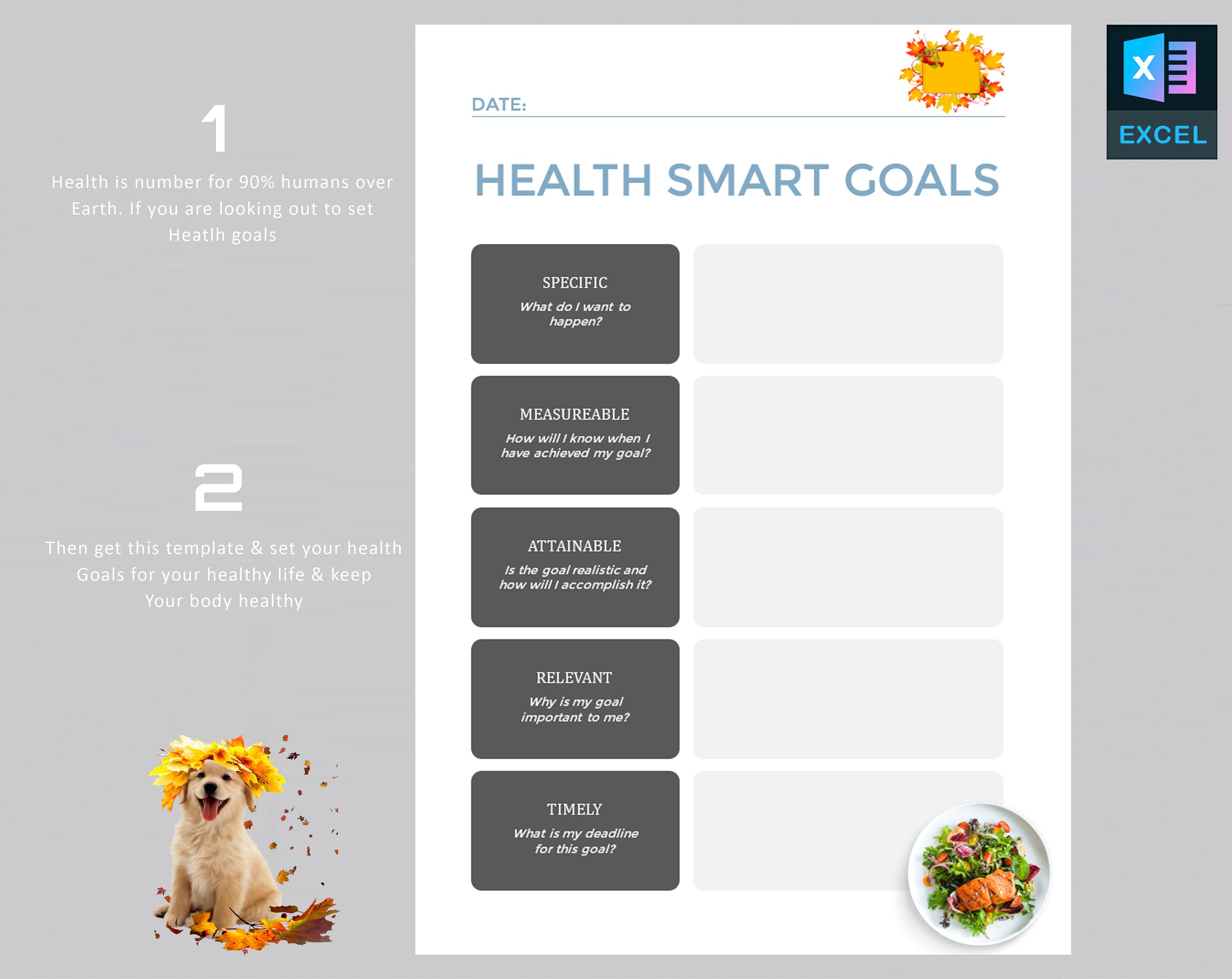 Health SMART Goals Template Heath Goals Health Planner Personal Health ...
