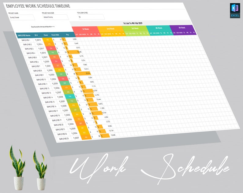 Employees Schedule Template | Shift Schedule | Employee Timesheet ...