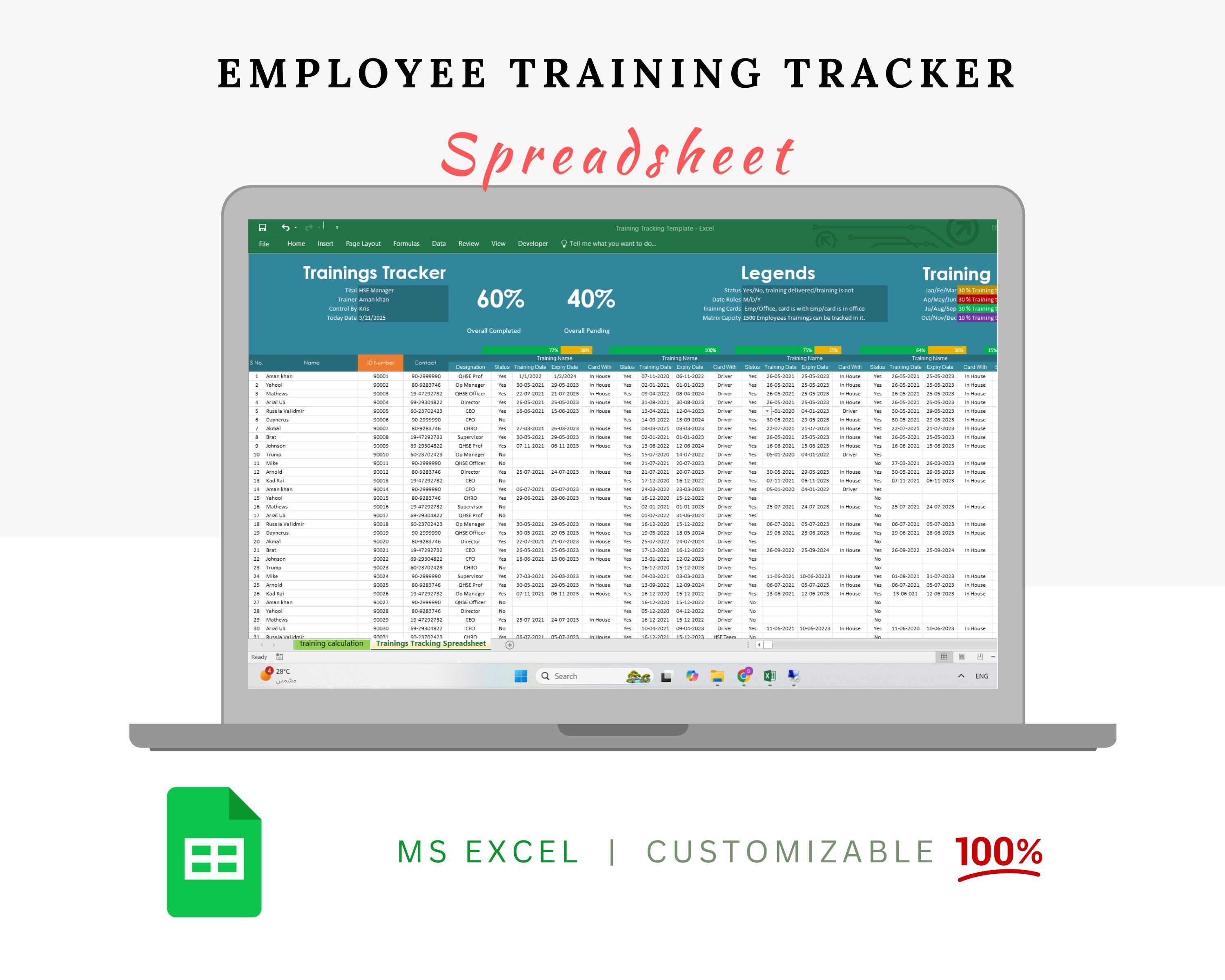Employee Training Tracking Template | Training Tracker | Training ...