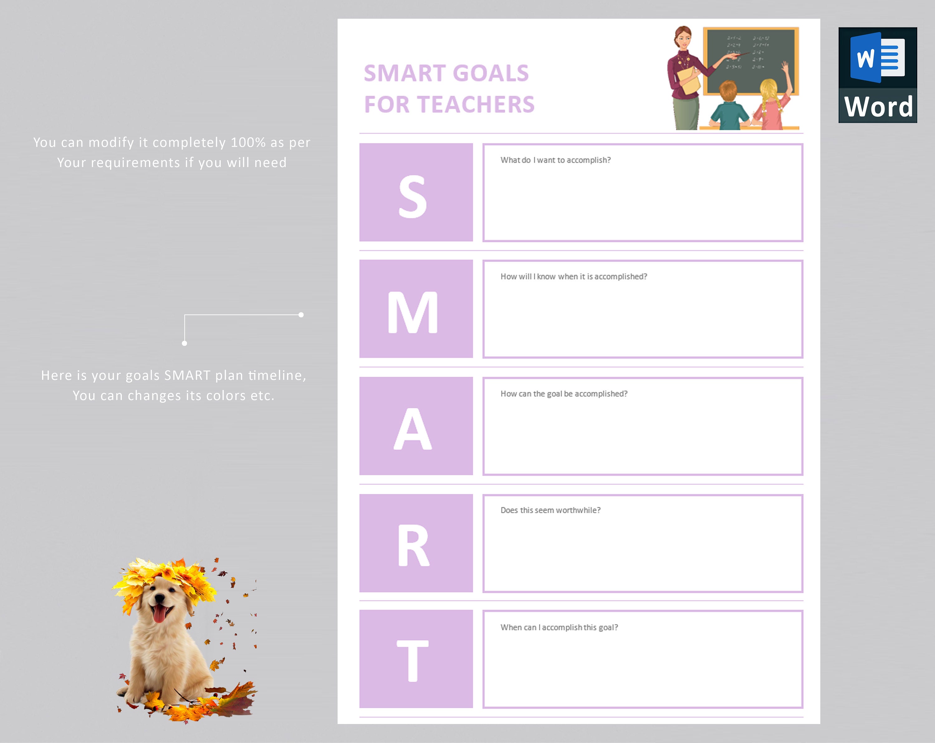 Teachers SMART Goals Template Teacher Goals Happy Teacher Planner ...