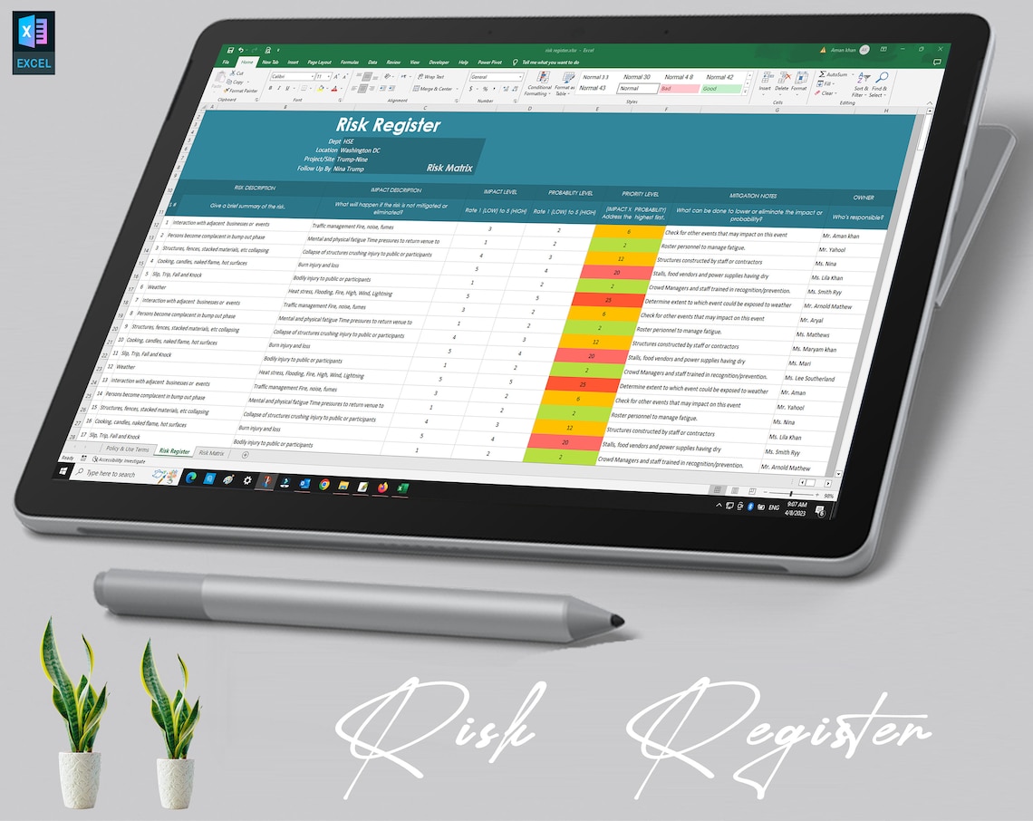 Risk Register Template | Risks Tracker Microsoft Excel Template | Risk ...