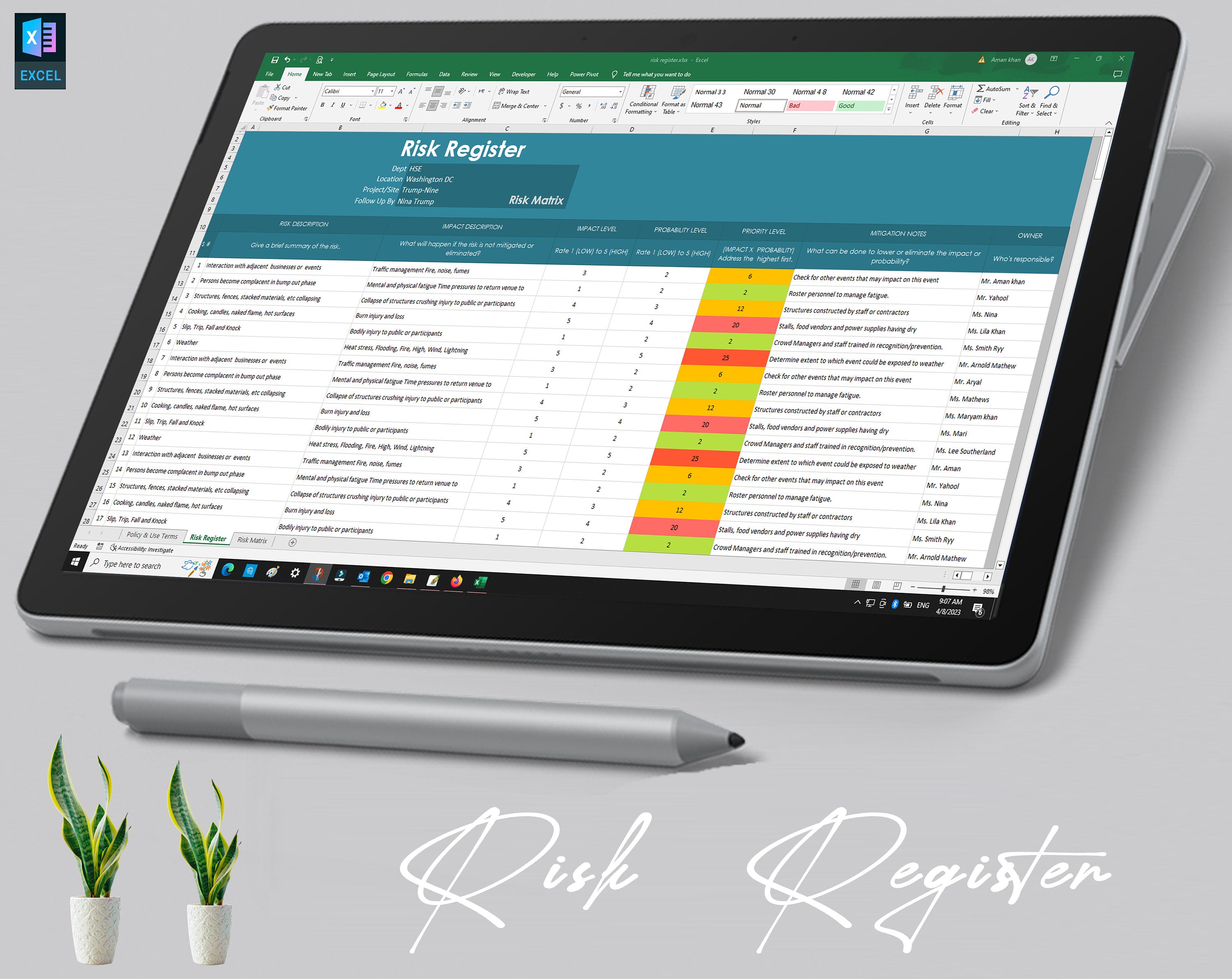 Risk Register Template | Risks Tracker Microsoft Excel Template | Risk ...