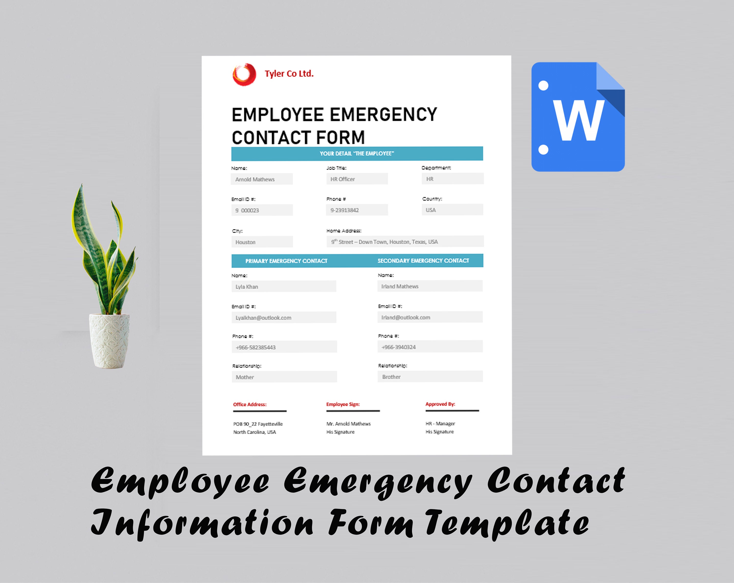 Employee Emergency Contact Form | Emergency Form | Employee Information ...