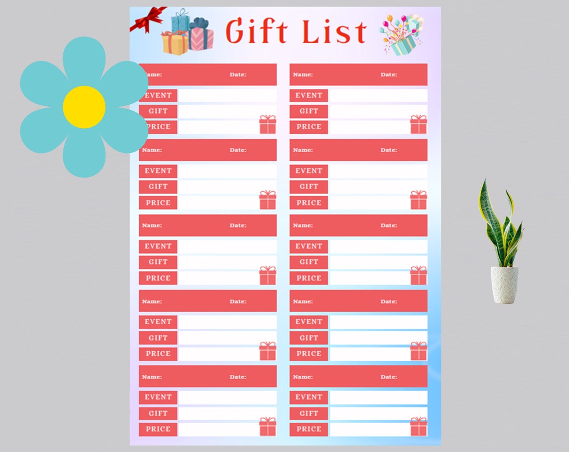 Gift List Planner Printable Gift Tracker Christmas Gift List Gift ...