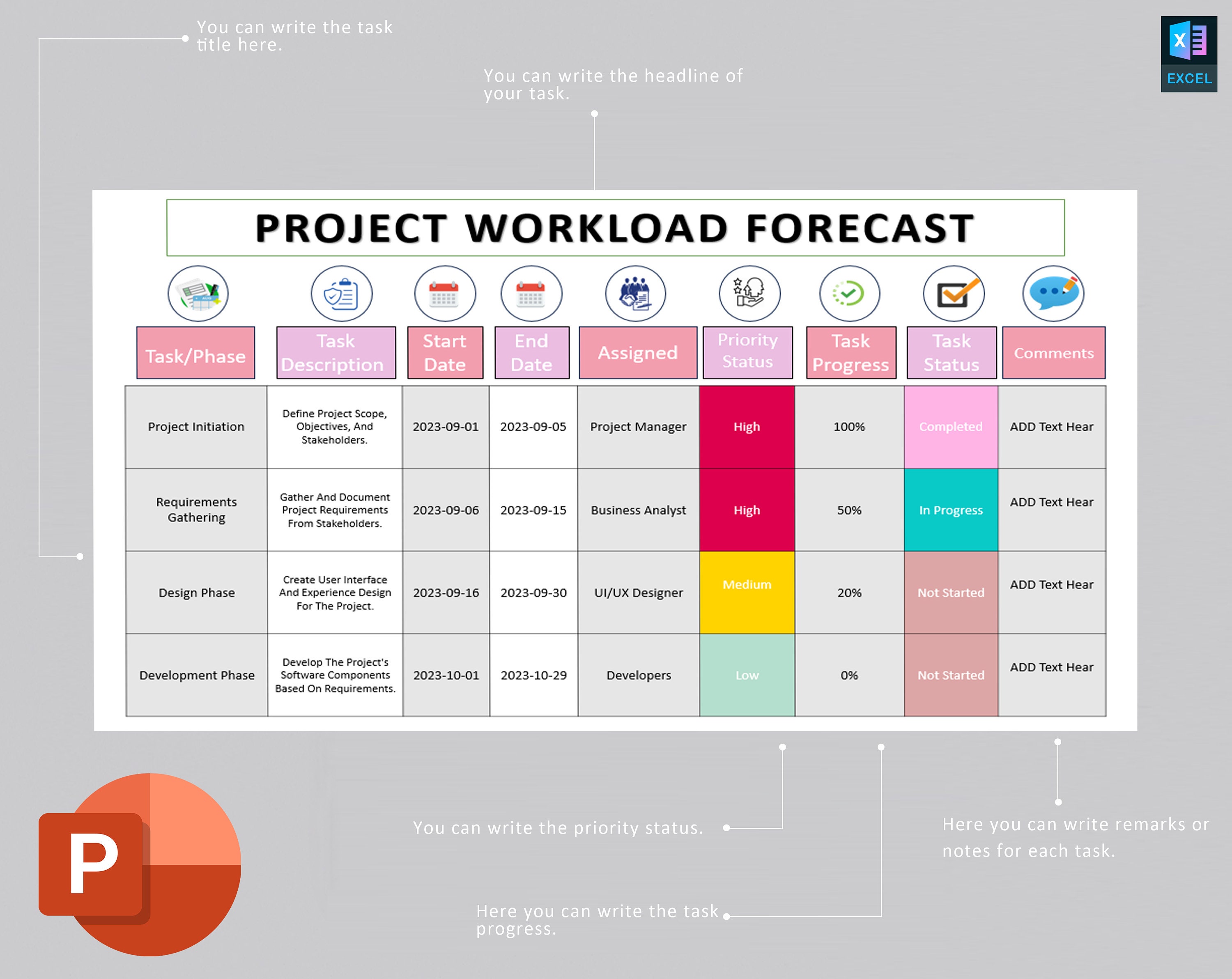 Project Workload Forecast Template | Project Management | Work Task ...
