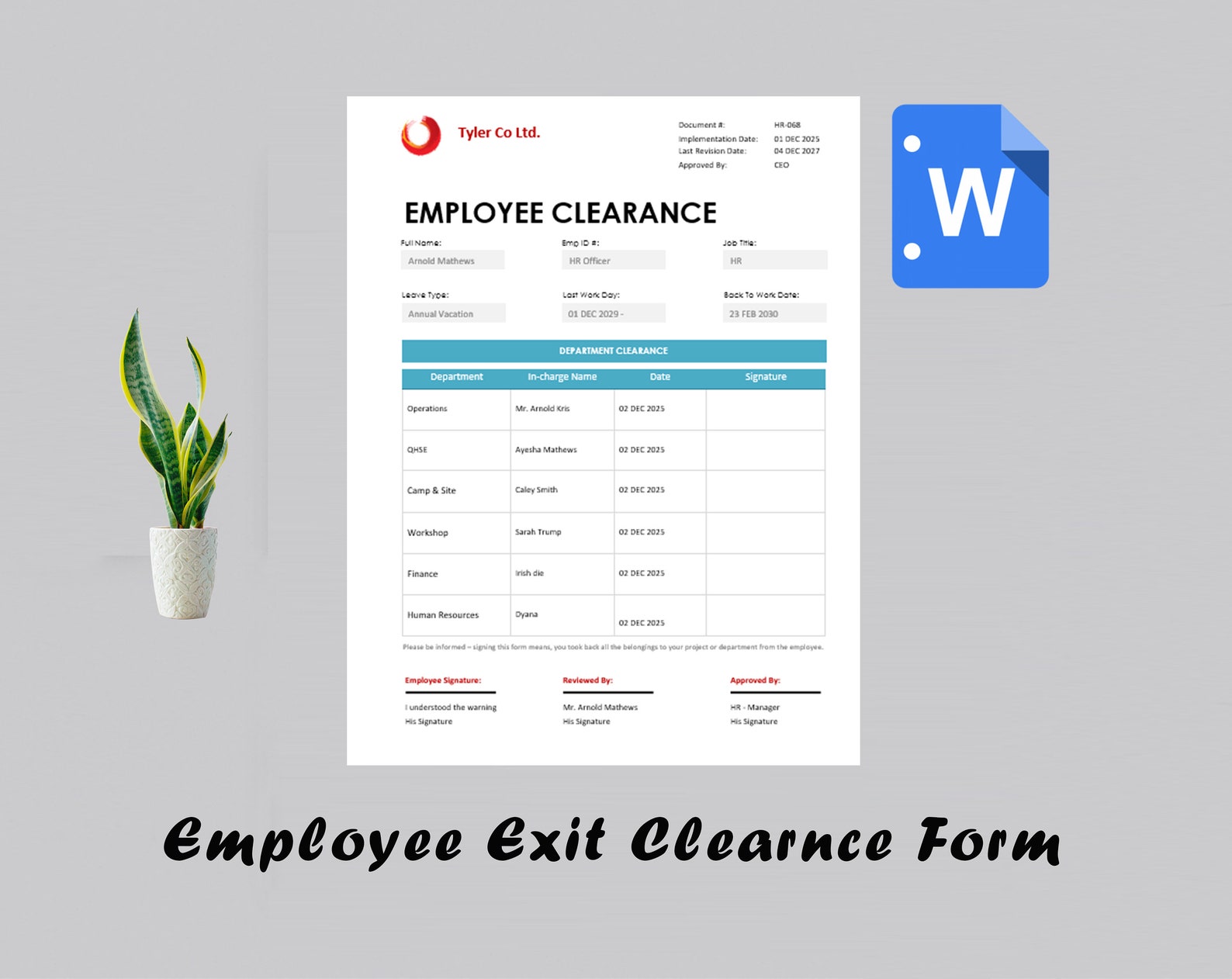 Employee Clearance Form | Employee Exit | Employee Departure | Employee ...
