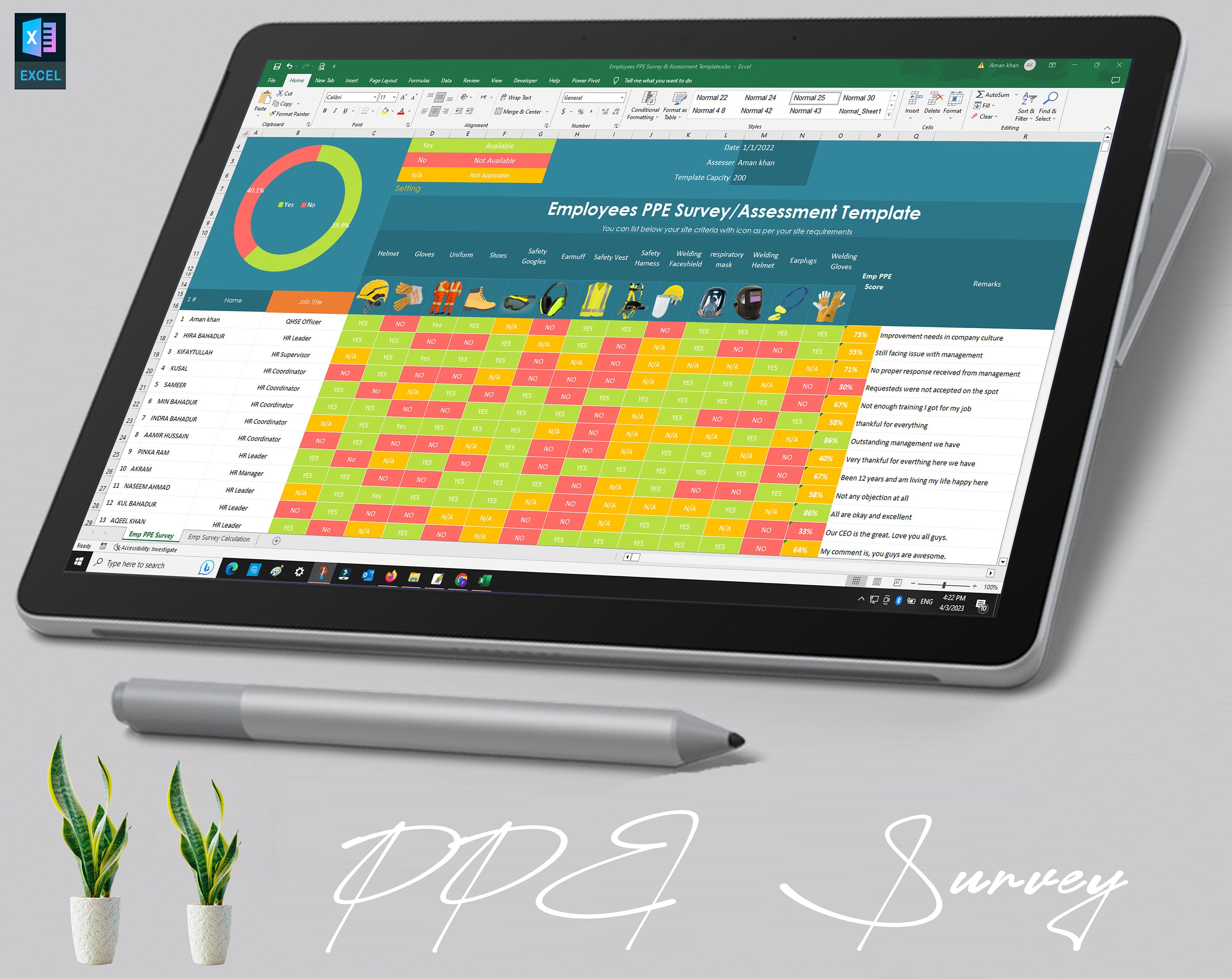 Employees PPE Survey & Assessment Matrix Template | Health and Safety ...