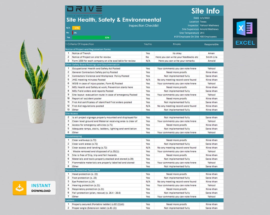 Site HSE Inspection Checklist Template | Safety Checklist | HSE ...