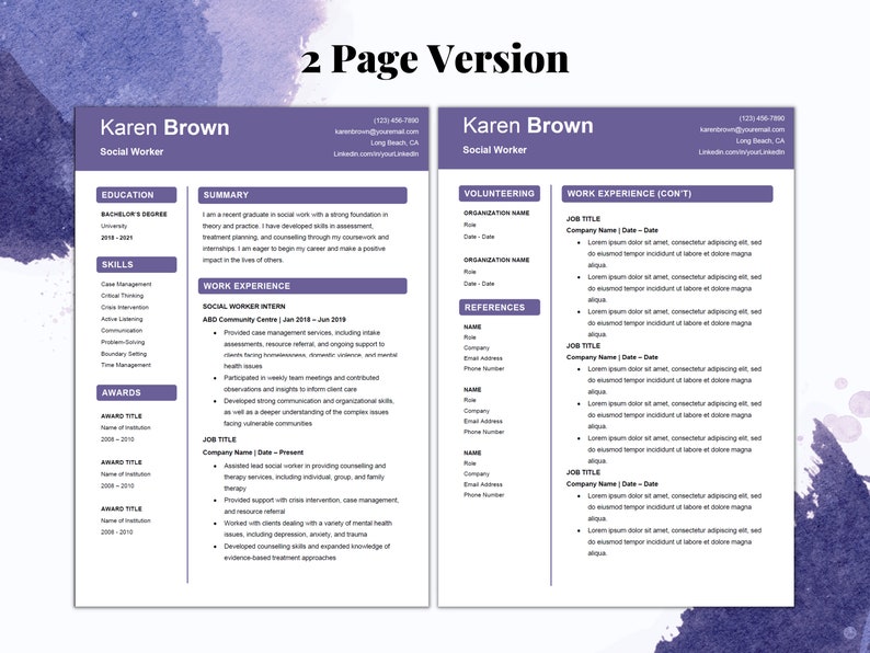Simple Resume Template for Word Cover Letter References MS - Etsy