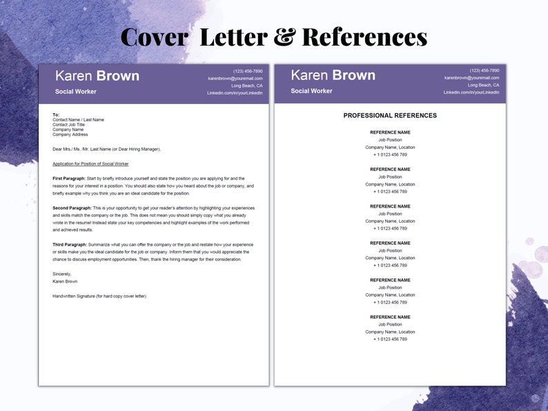 Simple Resume Template for Word Cover Letter References MS - Etsy