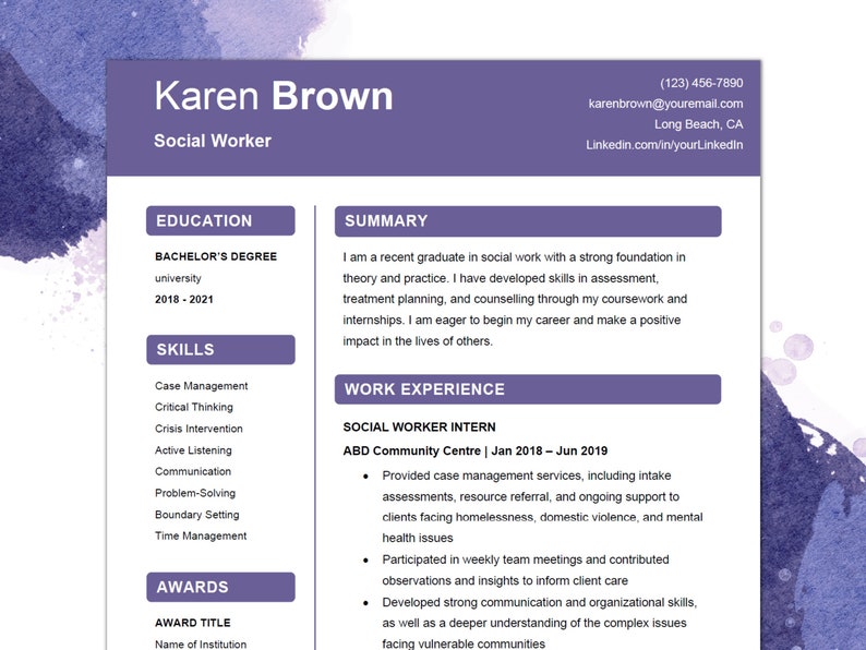 Simple Resume Template for Word Cover Letter References MS - Etsy