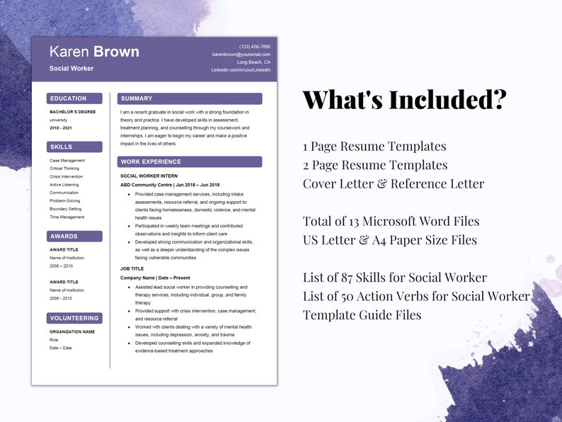 Simple Resume Template for Word Cover Letter References MS - Etsy
