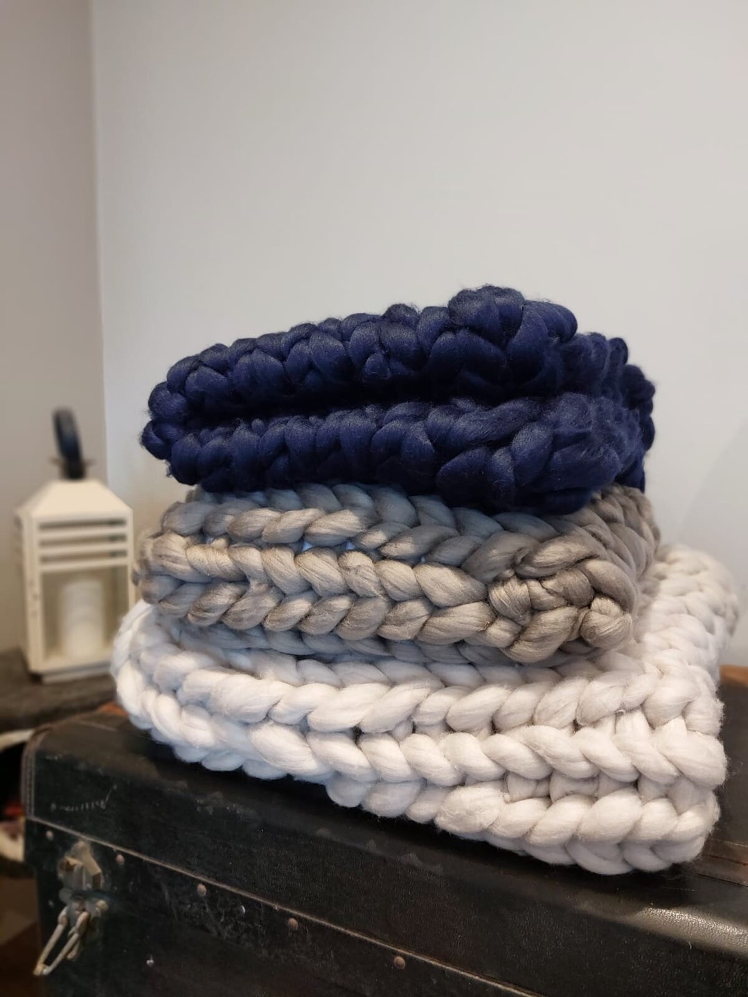 Chunky Wool Blanket Wool Blanket Hand Knitted Wool Blanket Arm Knitted ...