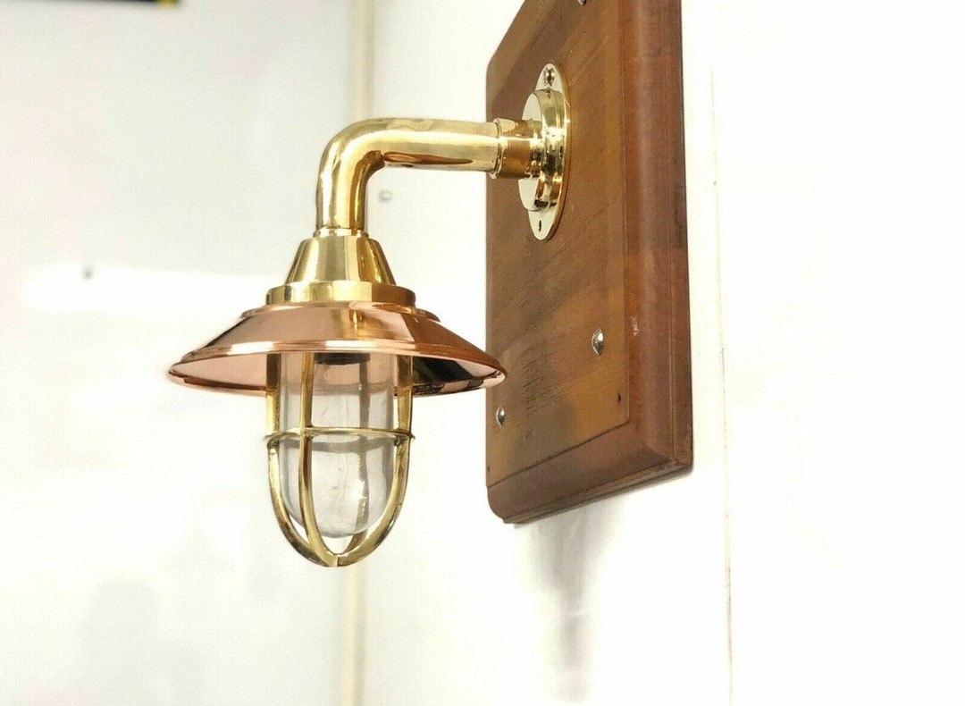 Nautical Ship Solid Brass Lights With Copper Deflector Cover Set of 2 ...