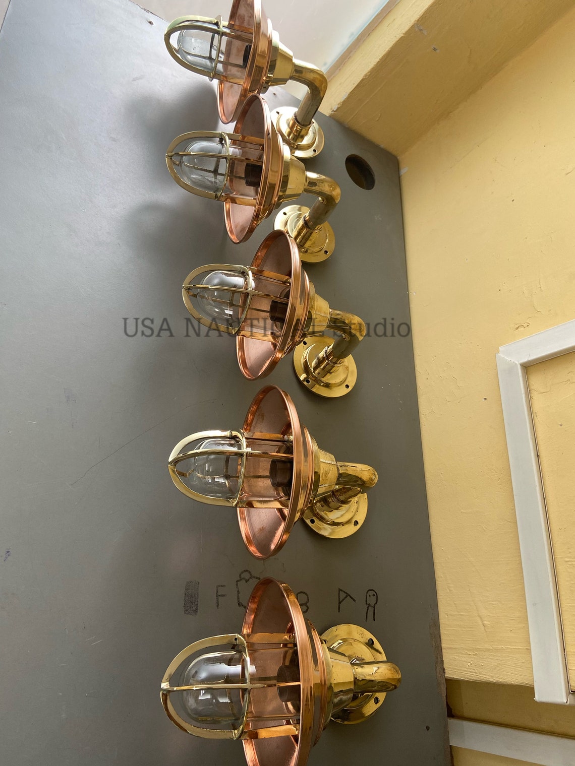 Nautical Cast Brass Bulkhead Sconce With Copper Hat - Etsy