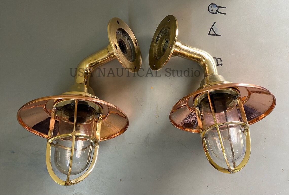 Nautical Cast Brass Bulkhead Sconce With Copper Hat - Etsy