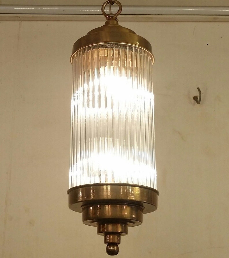 Elegance Embodied: Art Deco Brass Ceiling Fixture With Glass Rods - Etsy