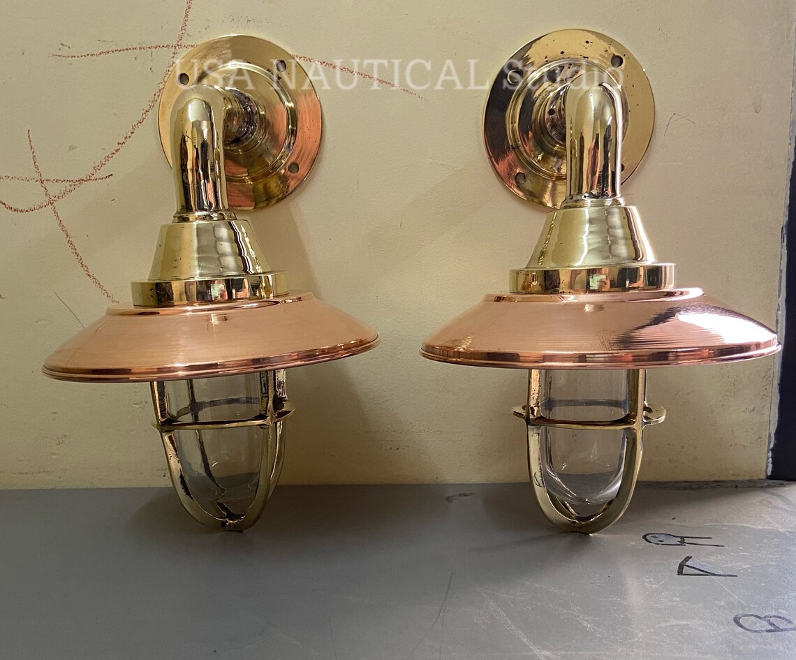 Nautical Cast Brass Bulkhead Sconce With Copper Hat - Etsy