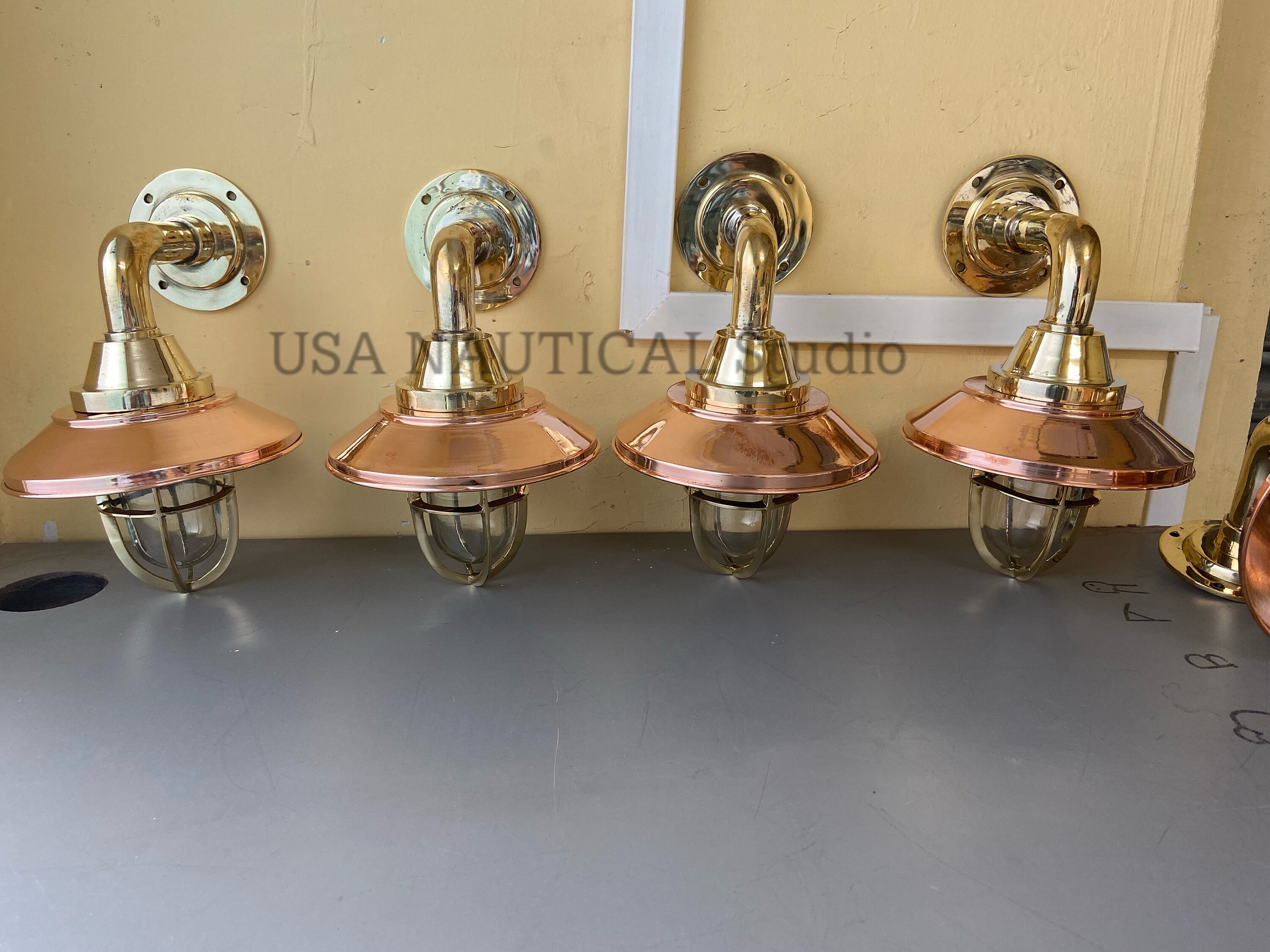 Nautical Cast Brass Bulkhead Sconce With Copper Hat - Etsy
