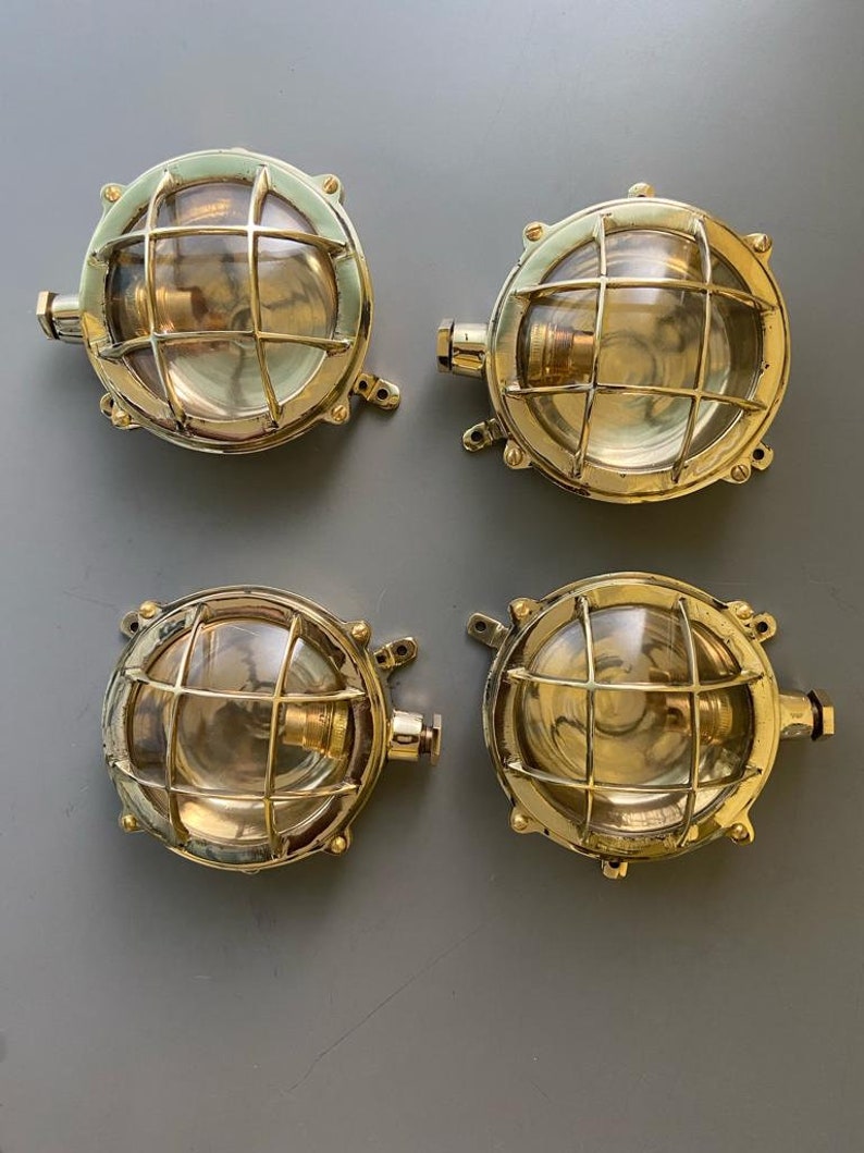 Maritime Brass Ship Nautical Wall/ceiling Deck Lights - Set of 4 ...